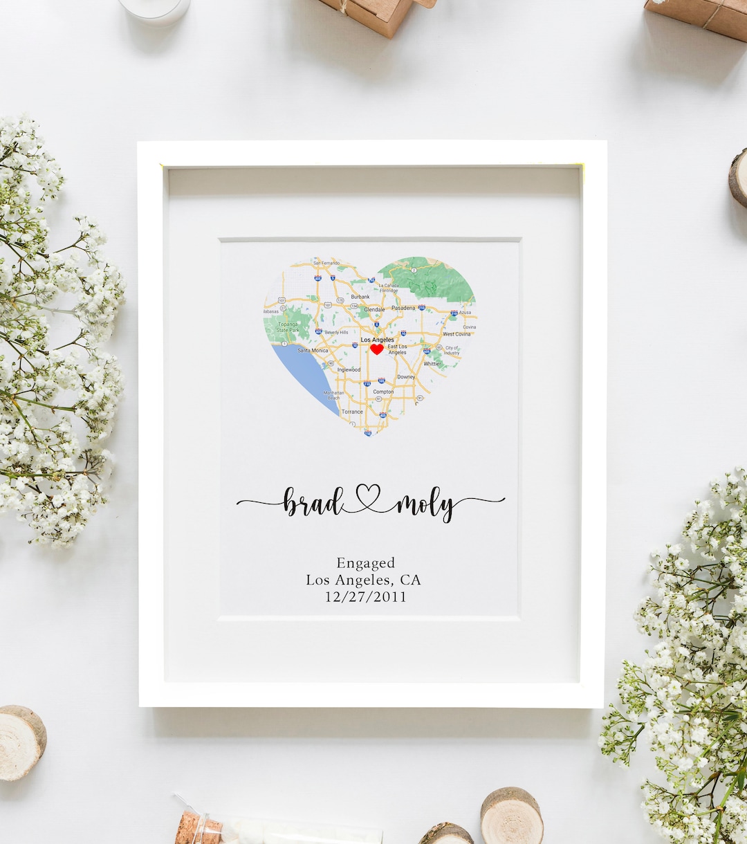Engagement Map Print Gift for Future Mrs, Engagement Gift for Couple ...