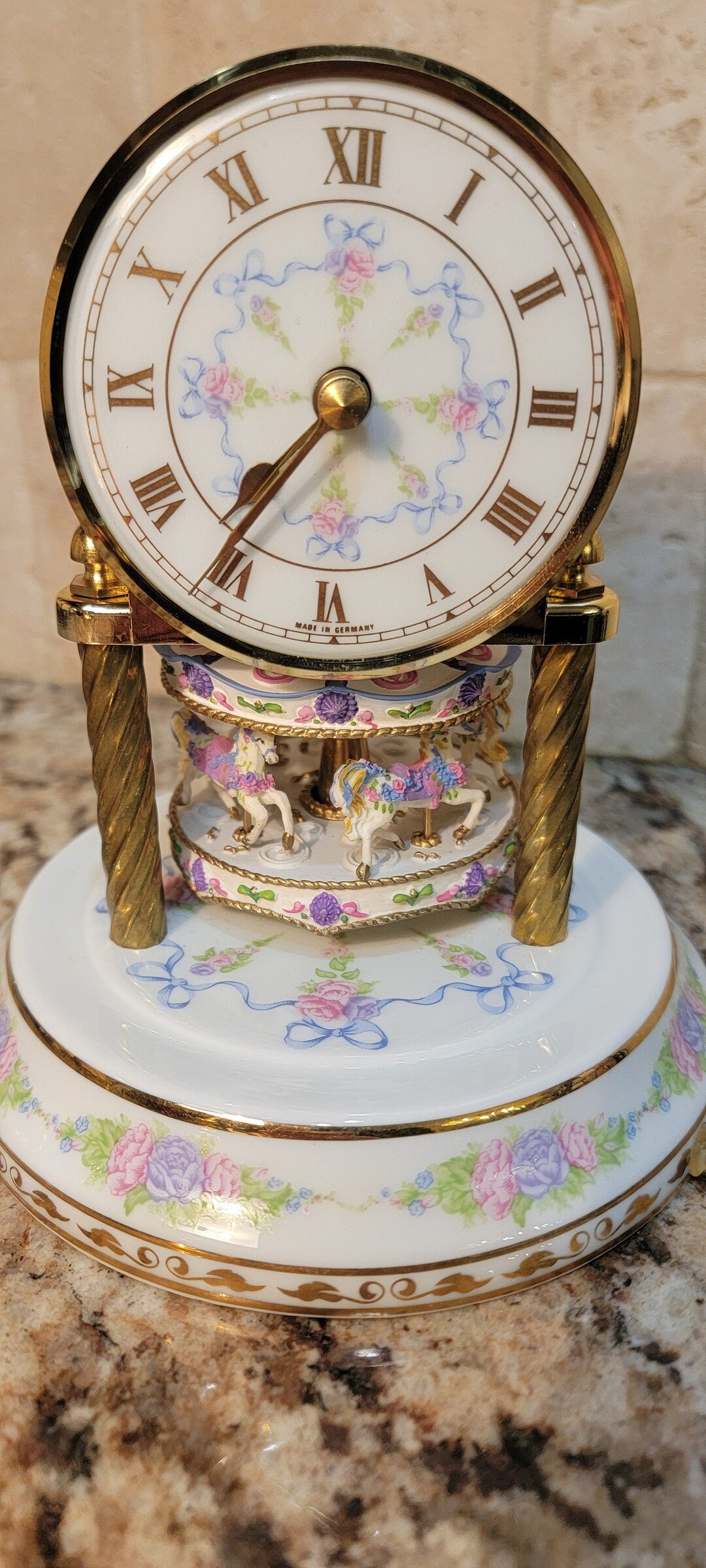 Franklin Mint German Carousel Clock. Vintage Porcelain. Glass Bonnet ...