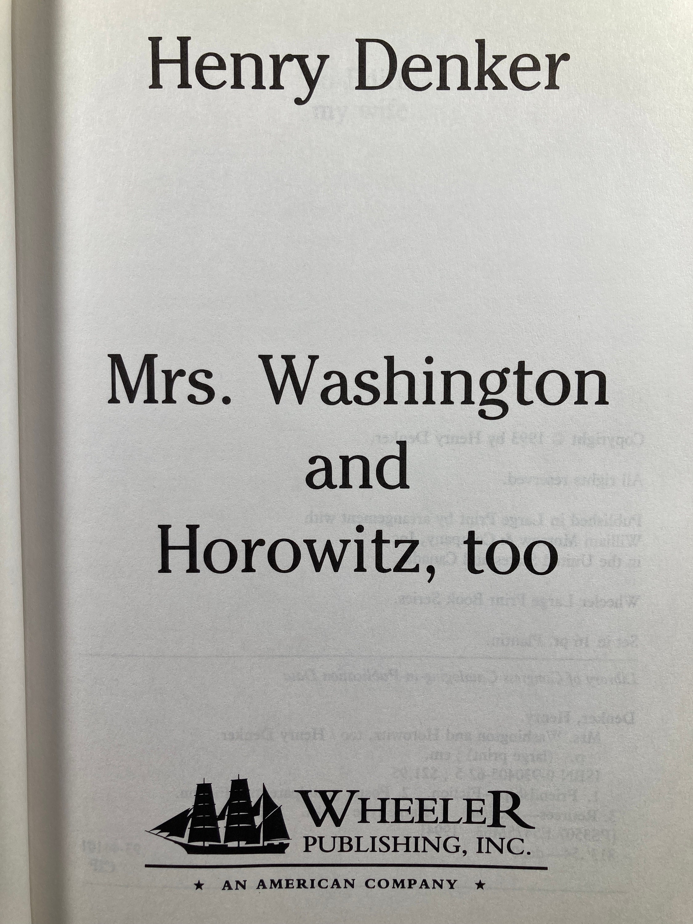 1993 Mrs. Washington and Horowitz Too Henry Denker LARGE PRINT - Etsy