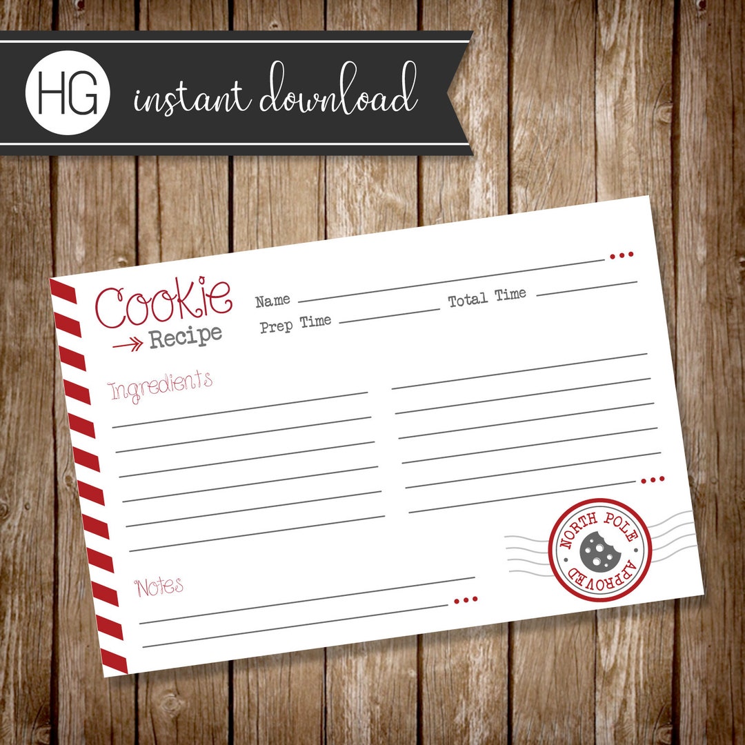 Cookie Recipe Cards, Christmas Cookie Exchange Cards, Holiday Cookie ...