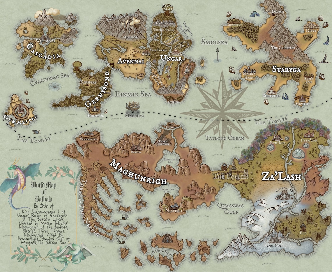 Custom DND Hand Painted World Map Large, Custom Asset Creation, Color ...