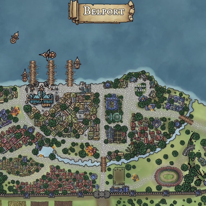 Custom Watercolor Fantasy City Map Town Map DND Campaign Map - Etsy