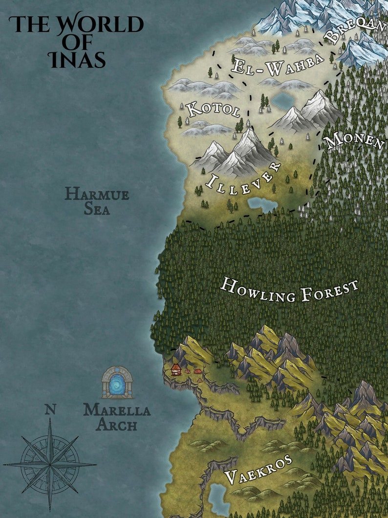 Custom Colored Fantasy World Map: RPG, DND Campaign (digital Download ...