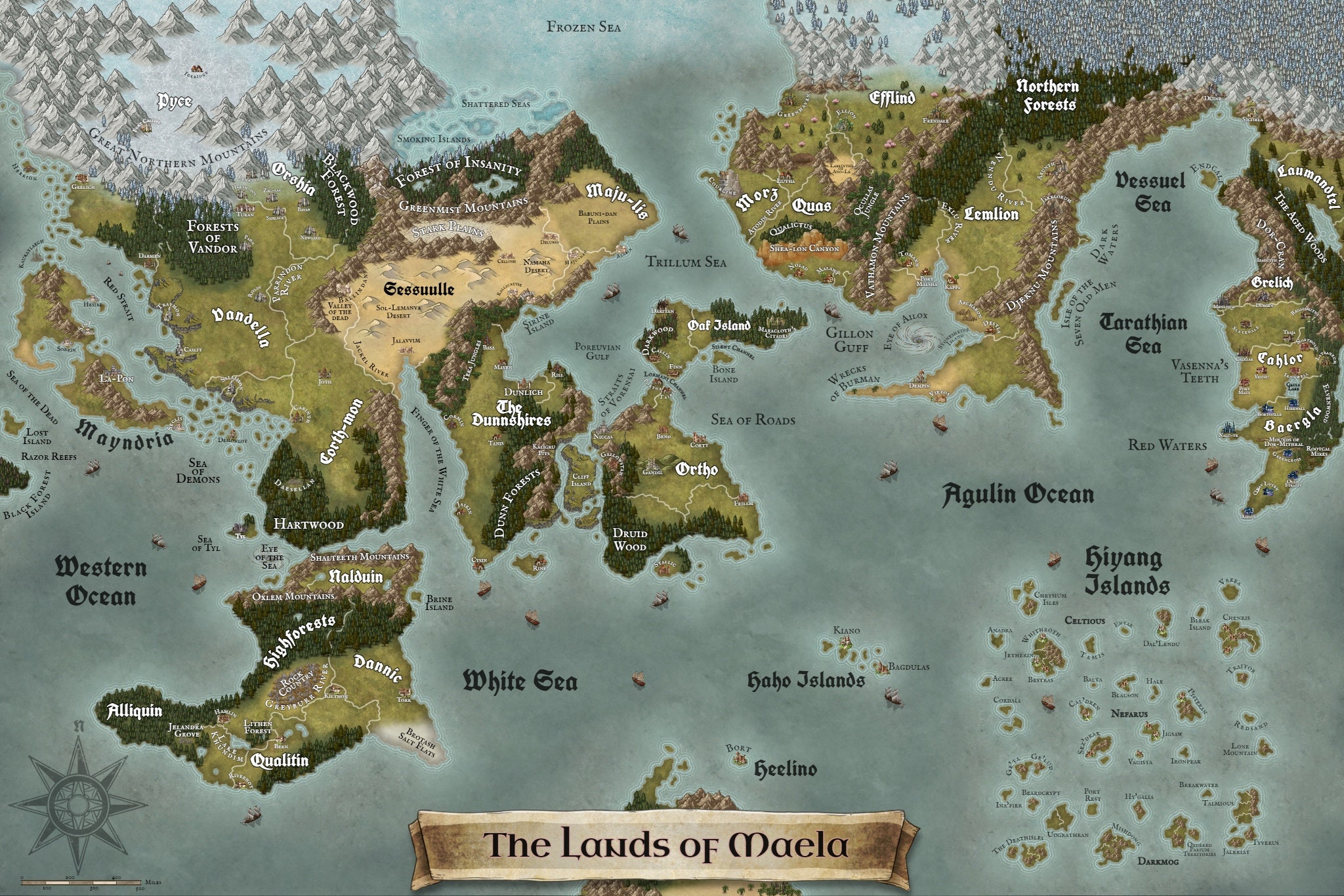 Custom Colored Fantasy Book Map Large Roleplaying Map DND Campaign Map ...