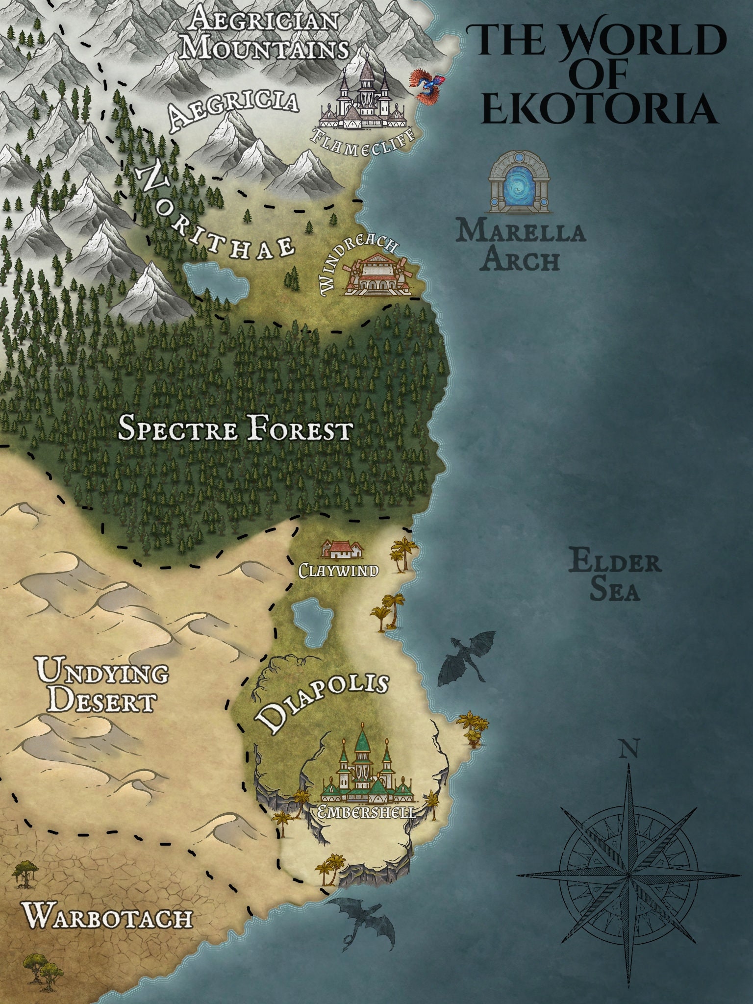 Custom Colored Fantasy World Map: RPG, DND Campaign (digital Download ...