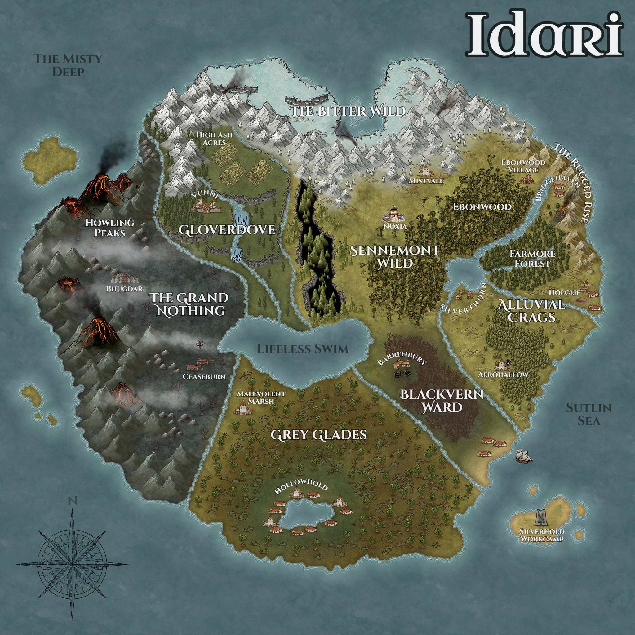 Custom Colored Fantasy World Map: RPG, DND Campaign (digital Download ...