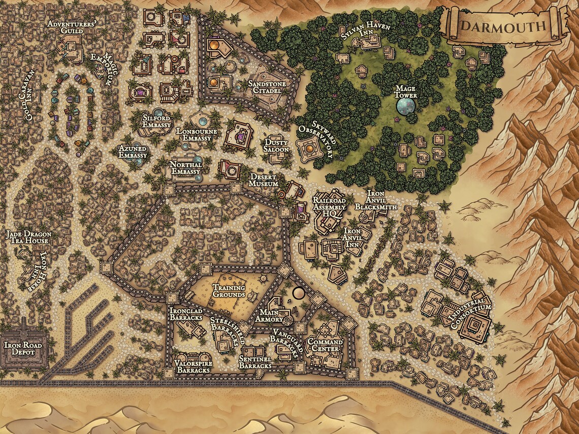 Custom Watercolor Fantasy City Map Town Map DND Campaign Map - Etsy