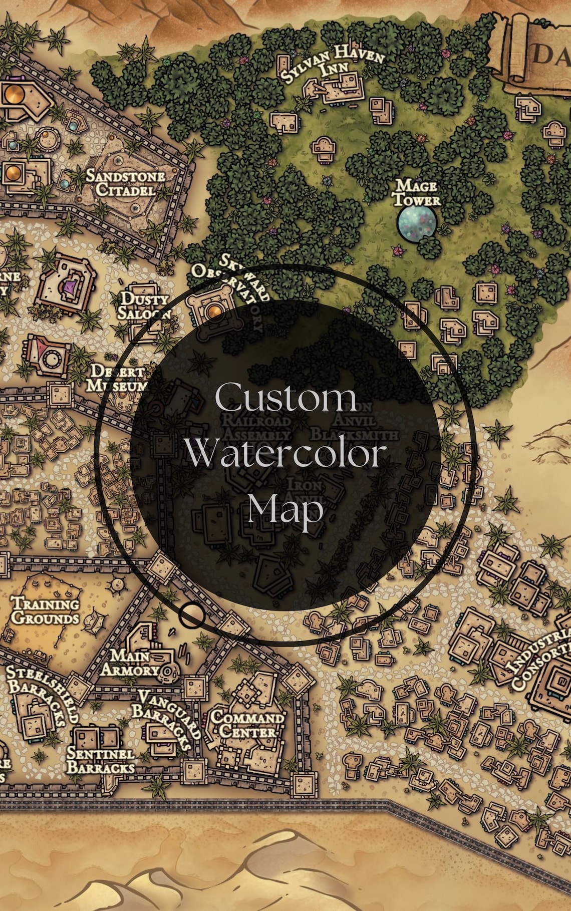 Custom Watercolor Fantasy City Map Town Map DND Campaign Map - Etsy