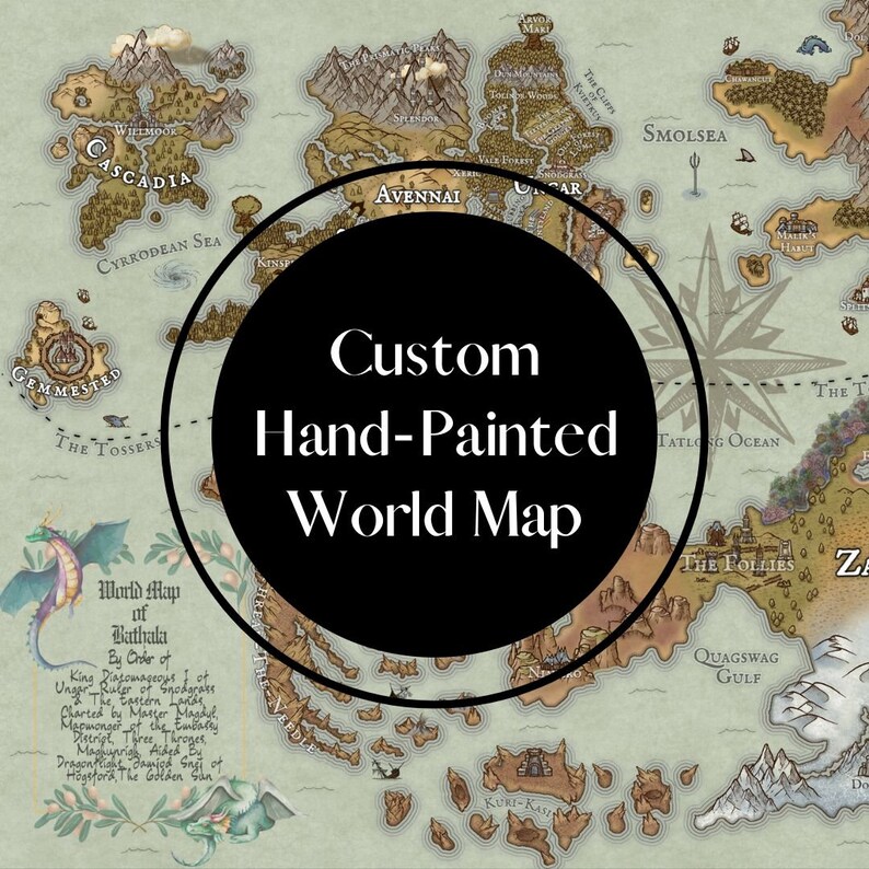 Custom DND Hand Painted World Map Large, Custom Asset Creation, Color ...