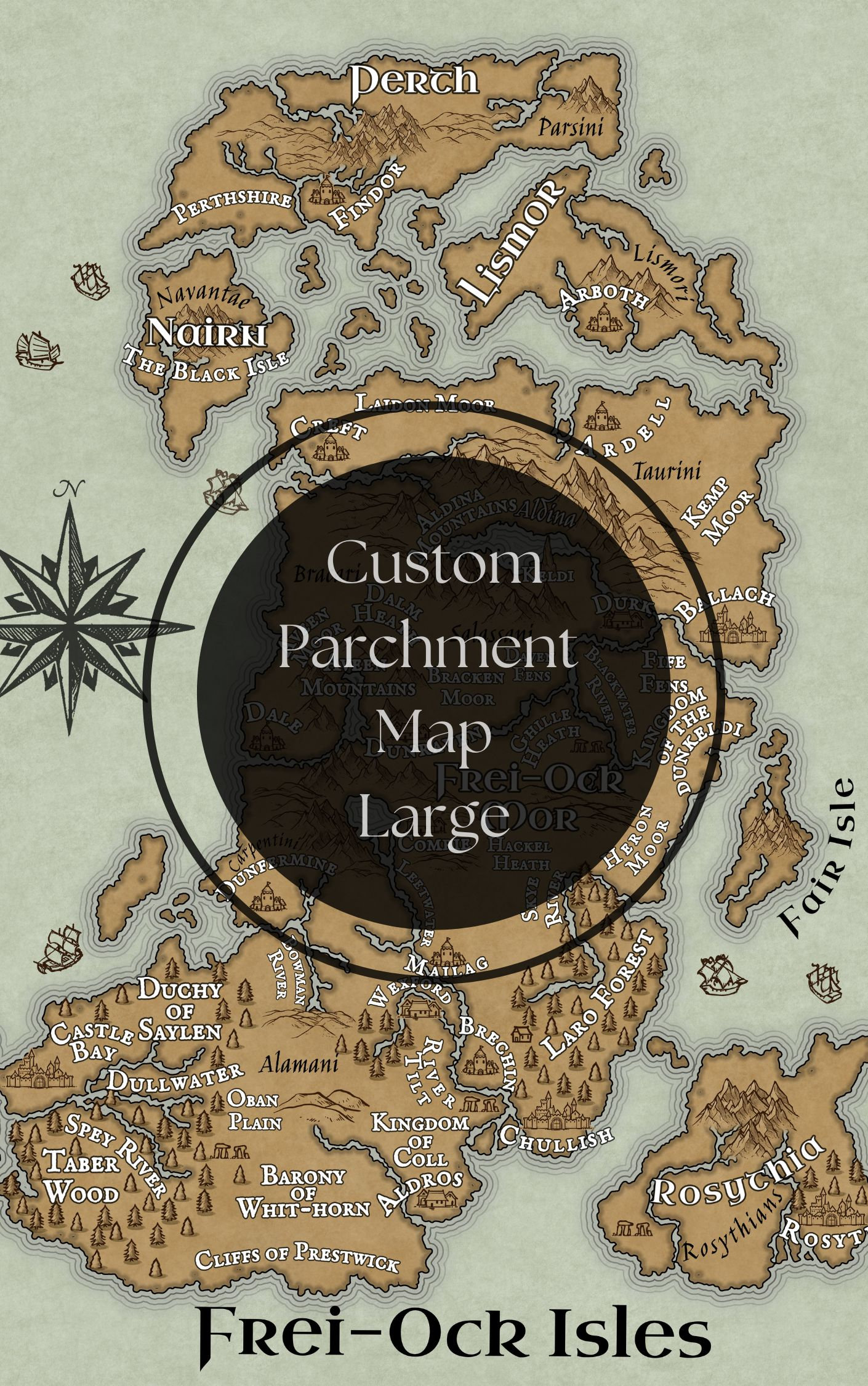 Custom Parchment Fantasy Book Map | Large | Roleplaying Map | DND ...