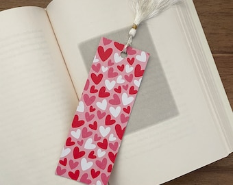 Love Script and Hearts Valentines Day Heart Bookmarks Pink and Red ...