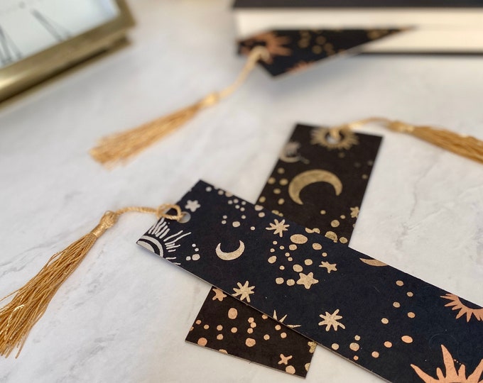 Astro Bookmark Moon Sun Star Bookmark Black Gold Silver - Etsy