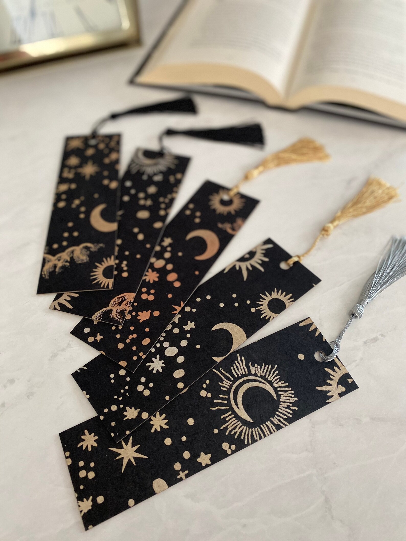 Astro Bookmark Moon Sun Star Bookmark Black Gold Silver - Etsy