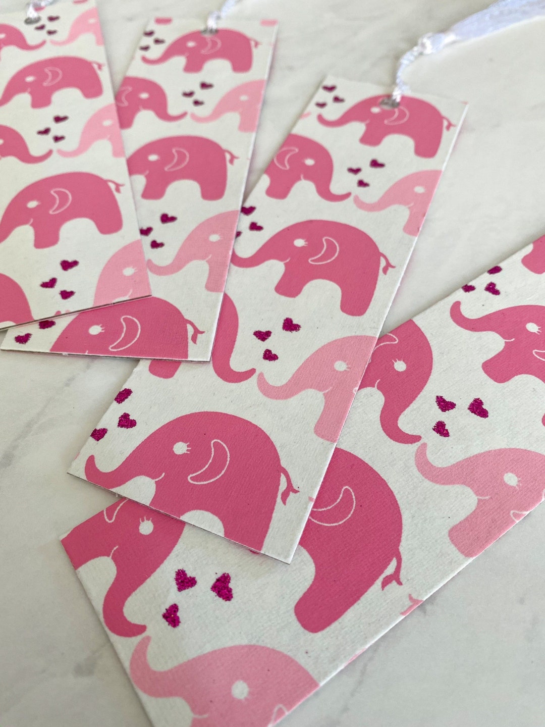 Pink Elephant Bookmark, Pink Elephants With Glitter Hearts, Handmade ...