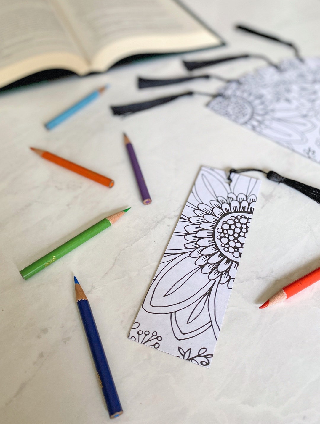 Color Therapy Bookmark Set, Floral Color in DIY Bookmark With Tassel ...