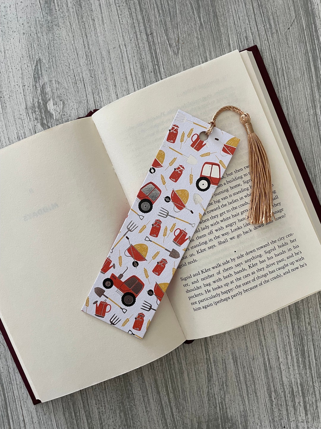 Tractor Bookmark, Reversible Red Plaid Farm Themed Bookmarks With ...