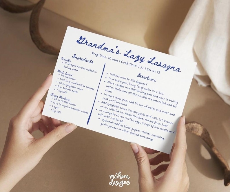 Editable Recipe Card Template, Handwritten Personalized Recipe Card ...