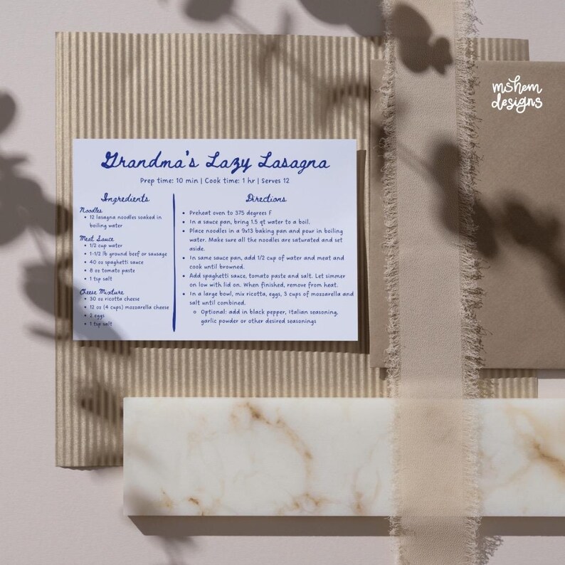 Editable Recipe Card Template, Handwritten Personalized Recipe Card ...