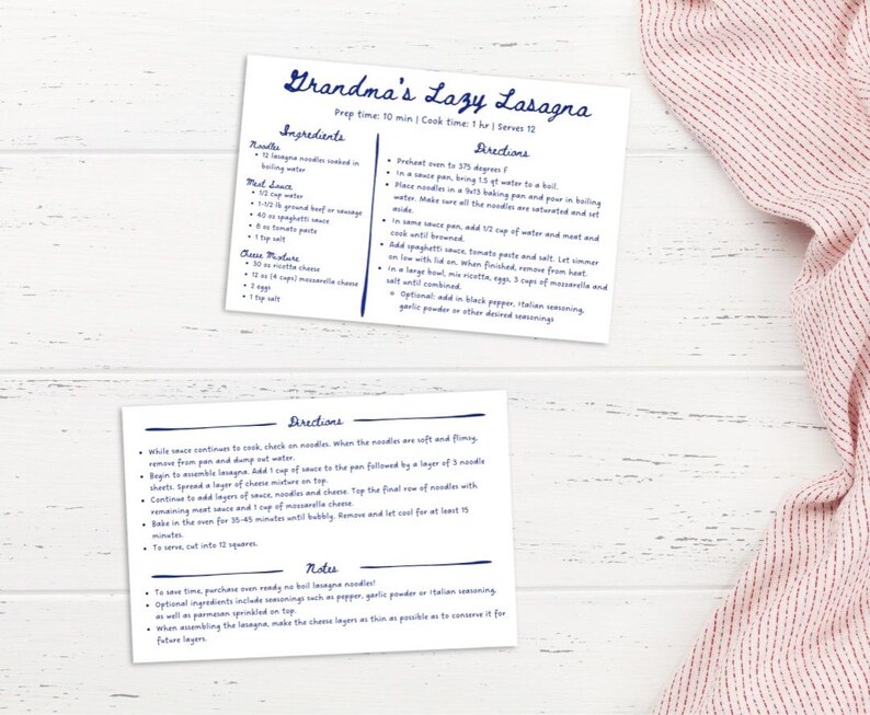 Editable Recipe Card Template, Handwritten Personalized Recipe Card ...