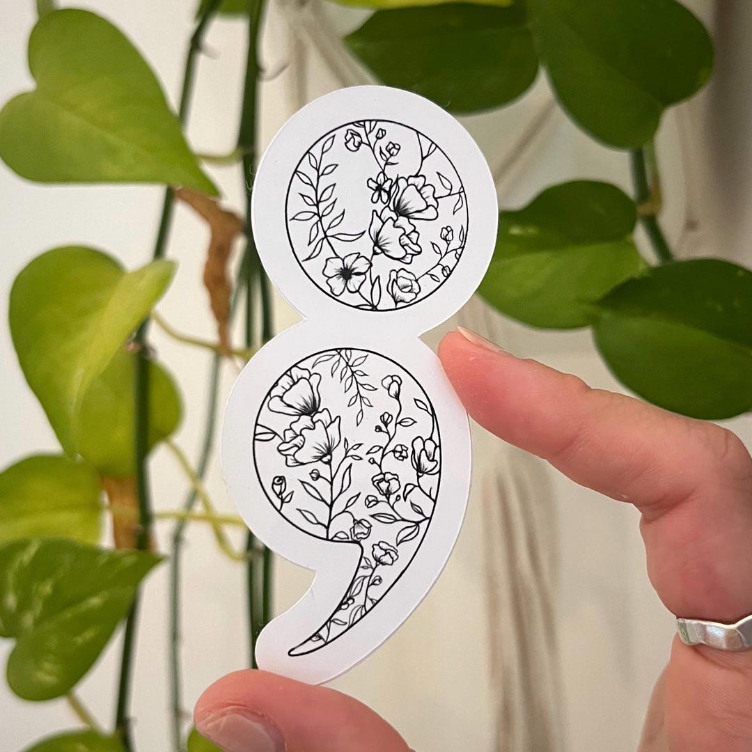 Floral Semicolon Sticker, Vinyl Sticker for Water Bottle, Laptop ...