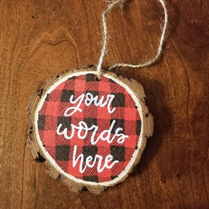Custom Buffalo Plaid Ornament With Hand Lettered Words, Your Words Here ...