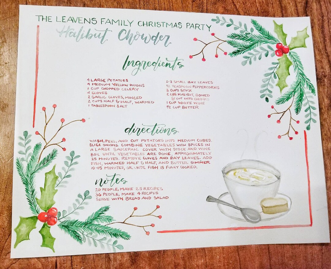 Custom Watercolor Recipe Illustration, Favorite Recipe Art, Illustrated ...