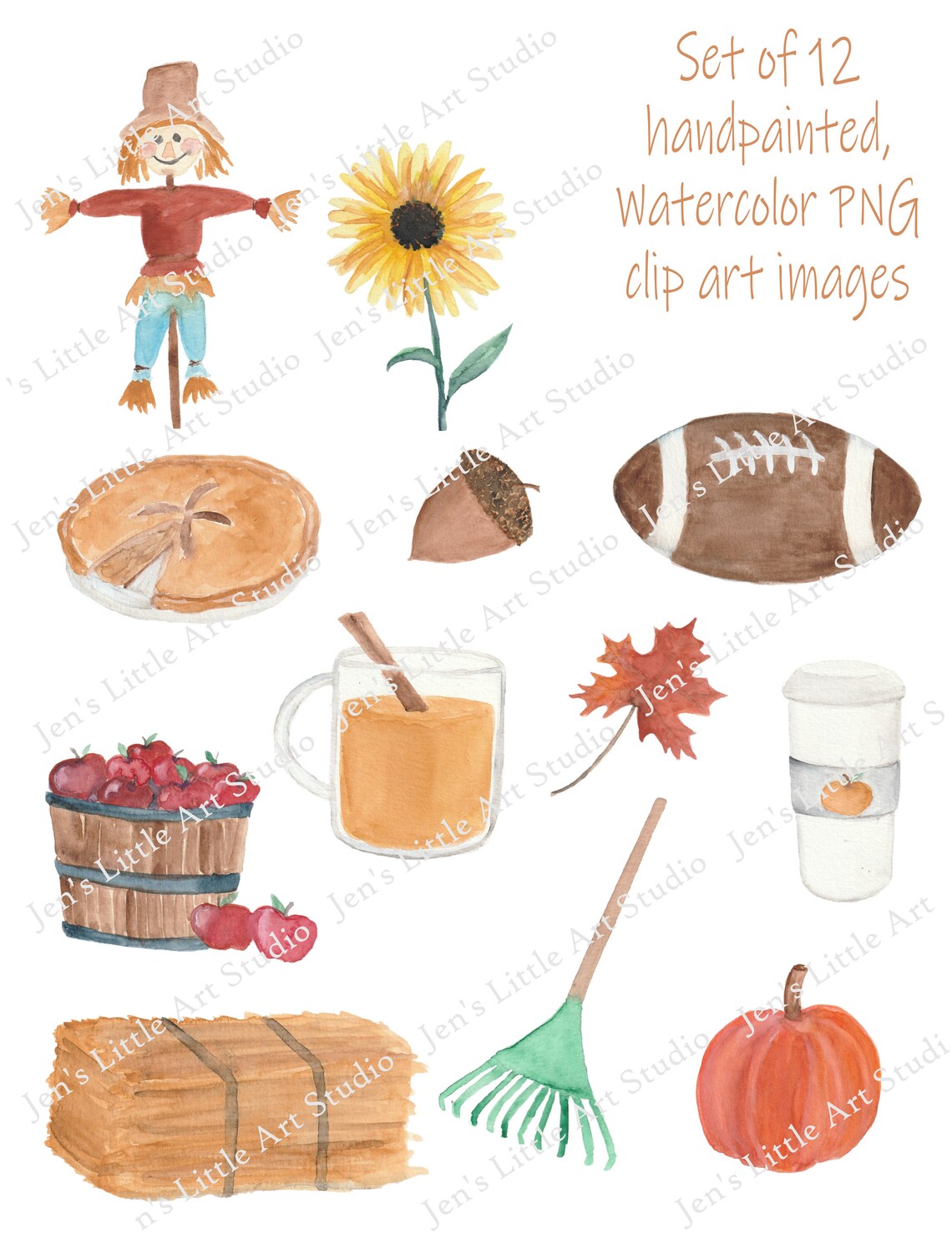 Set of fall watercolor clip art images Fall favorites | Etsy