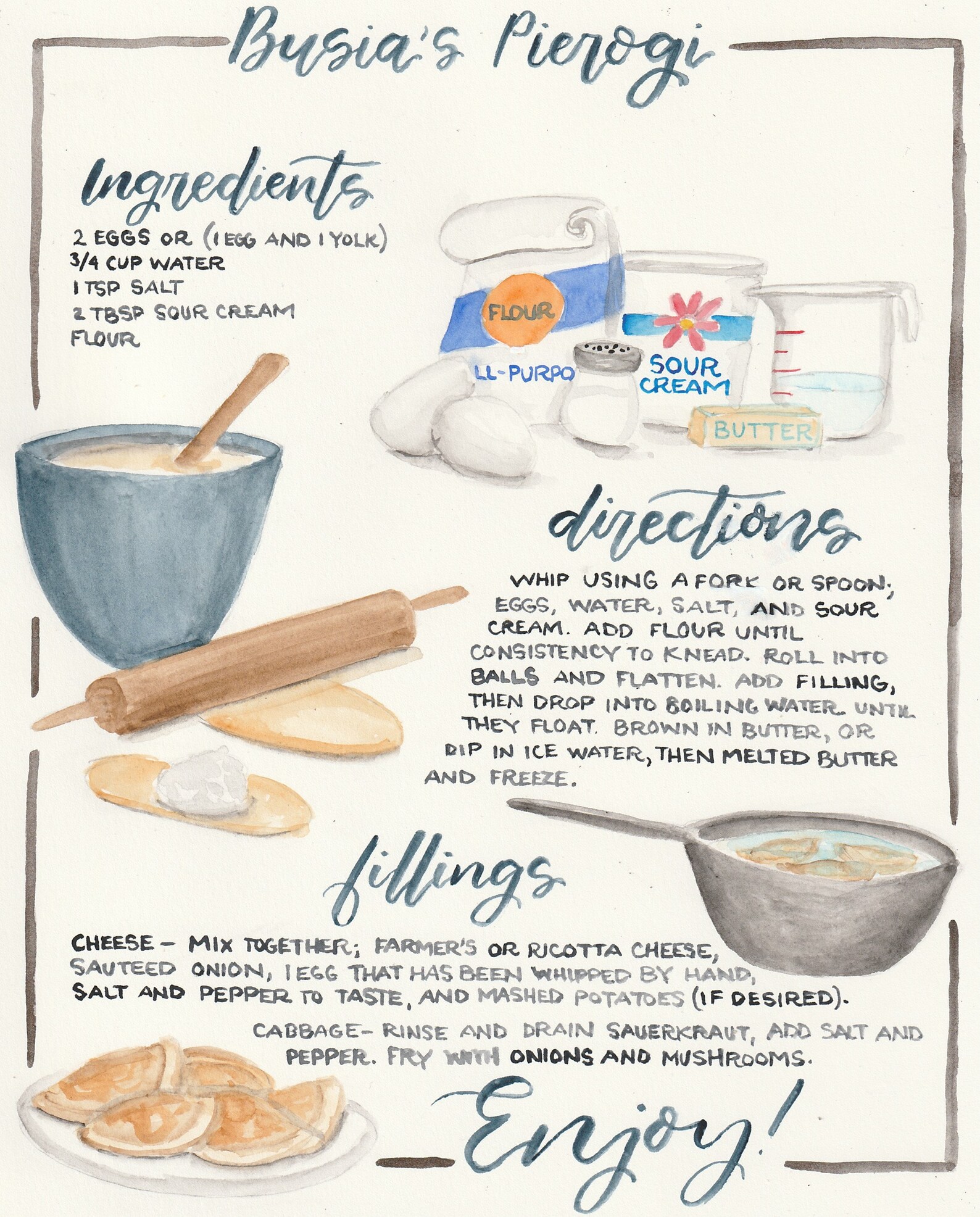 Custom Watercolor Recipe Illustration Favorite Recipe Art - Etsy