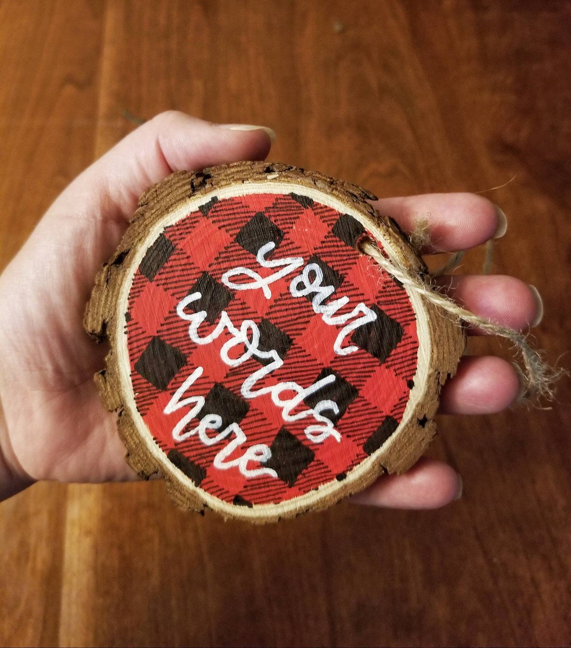 Custom Buffalo Plaid Ornament With Hand Lettered Words, Your Words Here ...