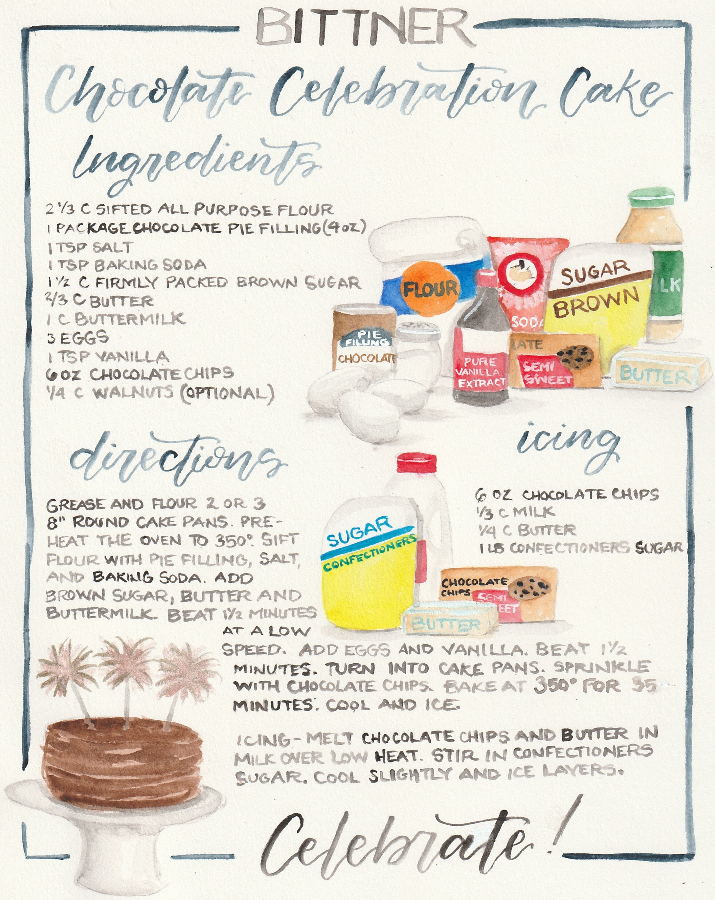 Custom Watercolor Recipe Illustration, Favorite Recipe Art, Illustrated ...