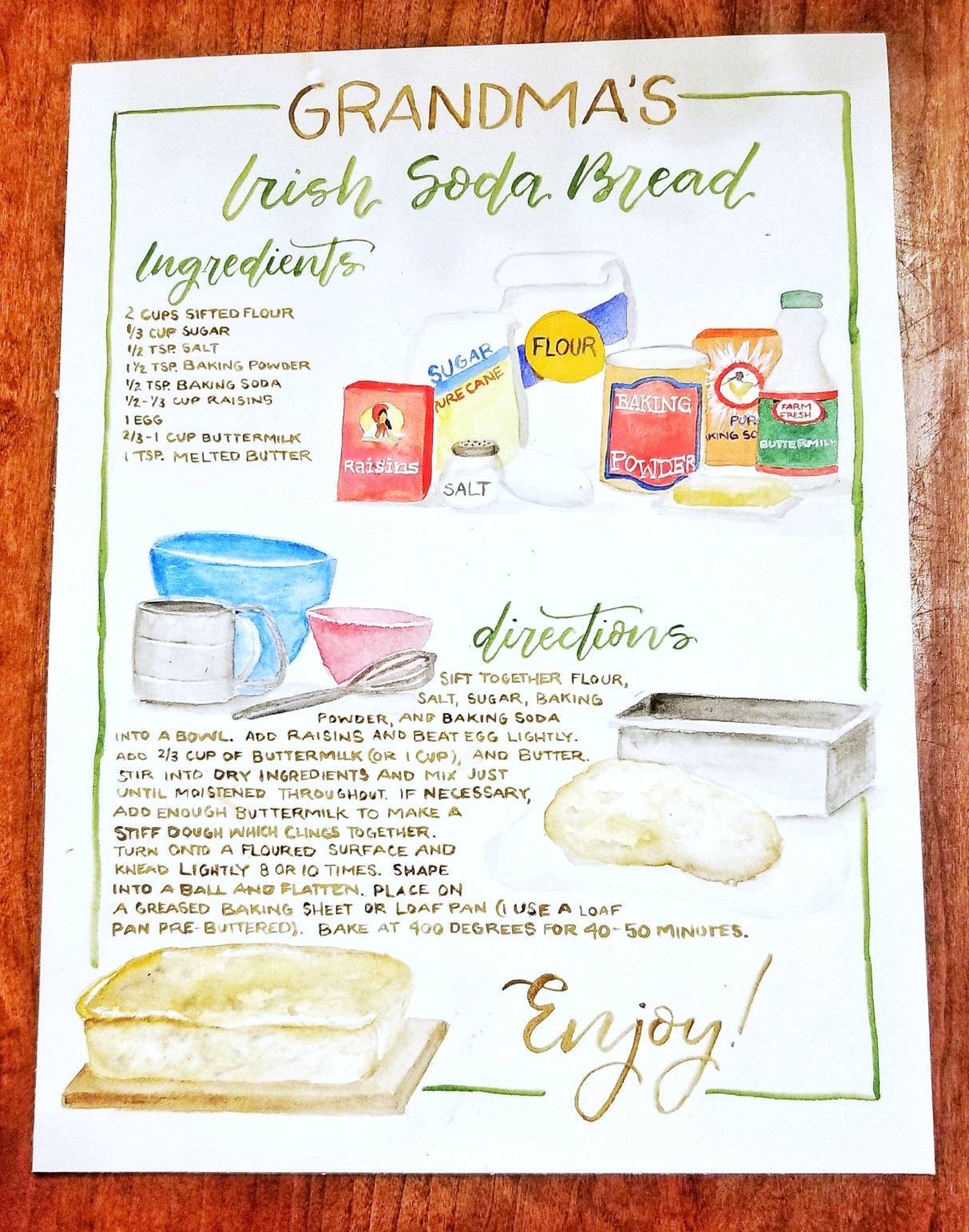 Custom Watercolor Recipe Illustration Favorite Recipe Art - Etsy