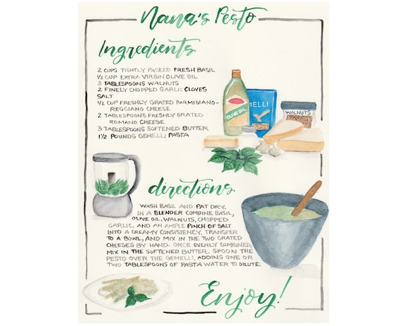 Custom Watercolor Recipe Illustration Recipe Art Illustrated | Etsy