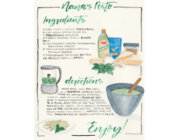 Custom Recipe Art Design Including Ingredients Illustrated With ...