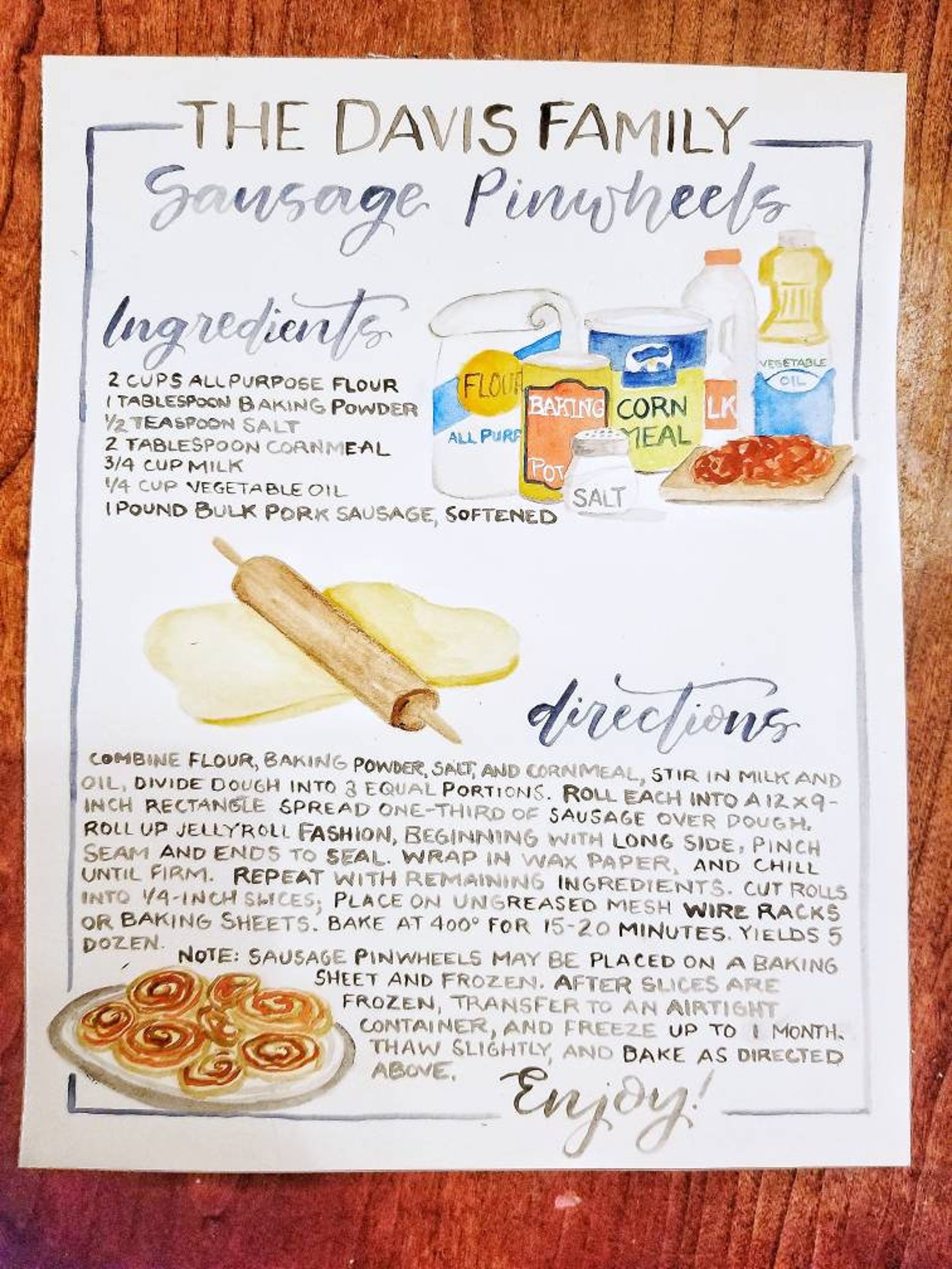 Custom Watercolor Recipe Illustration, Favorite Recipe Art, Illustrated ...