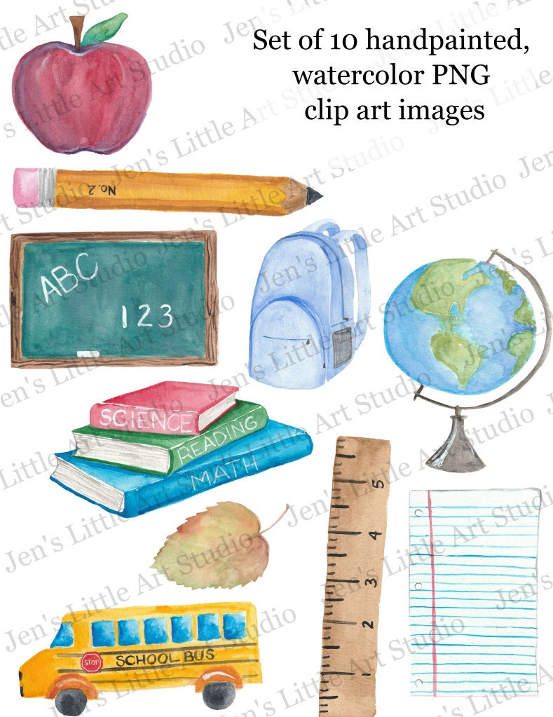Back to school clipart watercolor back to school svg bundle | Etsy