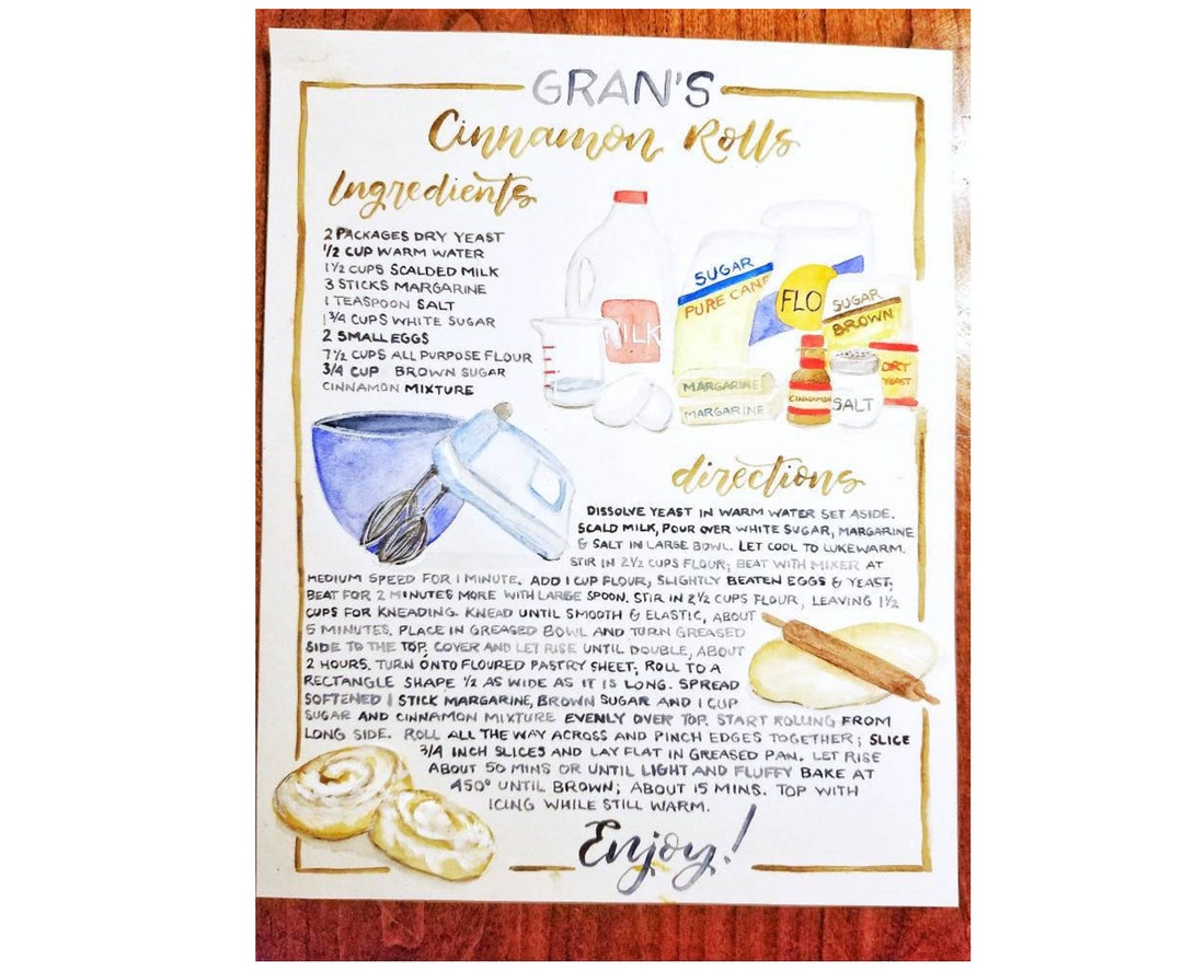 Custom Watercolor Recipe Illustration, Favorite Recipe Art, Illustrated ...