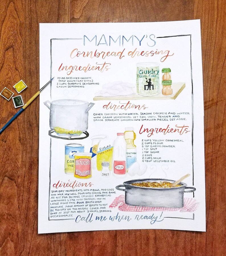 Custom Watercolor Recipe Illustration Favorite Recipe Art - Etsy
