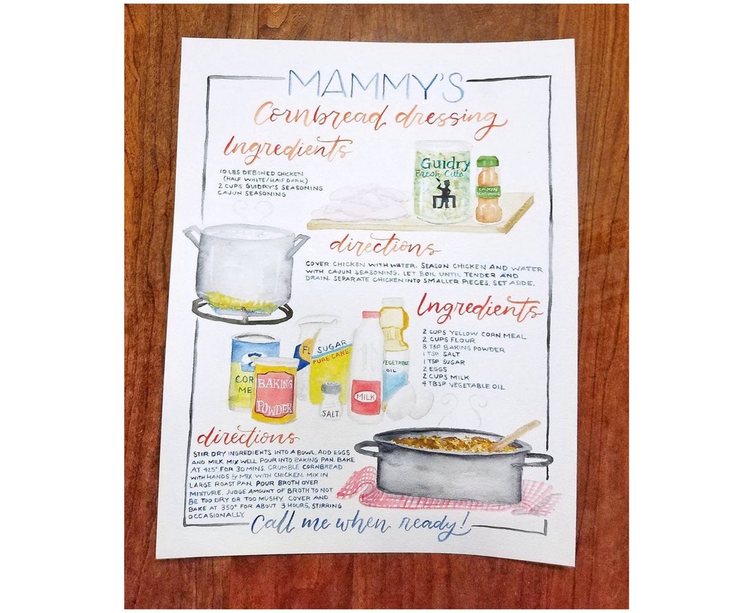 Custom Watercolor Recipe Illustration, Favorite Recipe Art, Illustrated ...