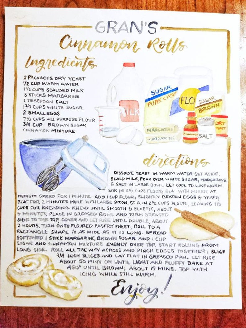 Custom Watercolor Recipe Illustration Favorite Recipe Art - Etsy
