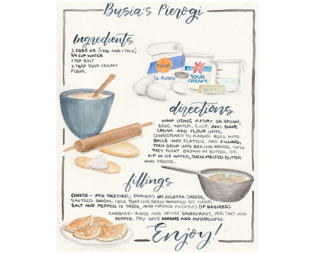 Custom Watercolor Recipe Illustration, Favorite Recipe Art, Illustrated ...
