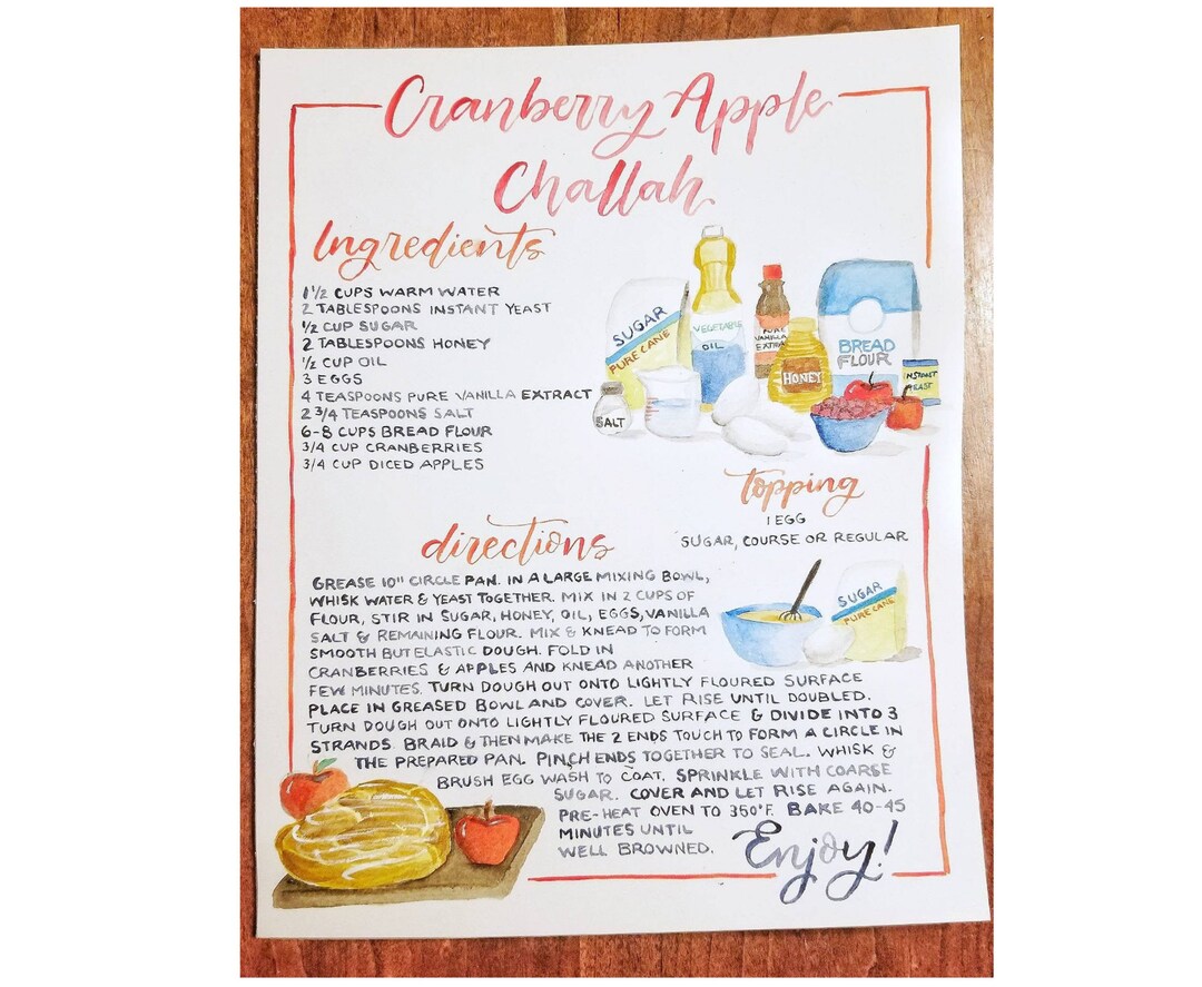Custom Watercolor Recipe Illustration, Favorite Recipe Art, Illustrated ...