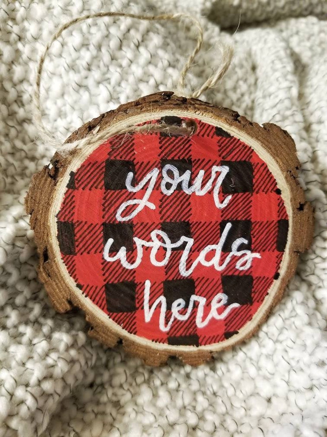 Custom Buffalo Plaid Ornament With Hand Lettered Words, Your Words Here ...