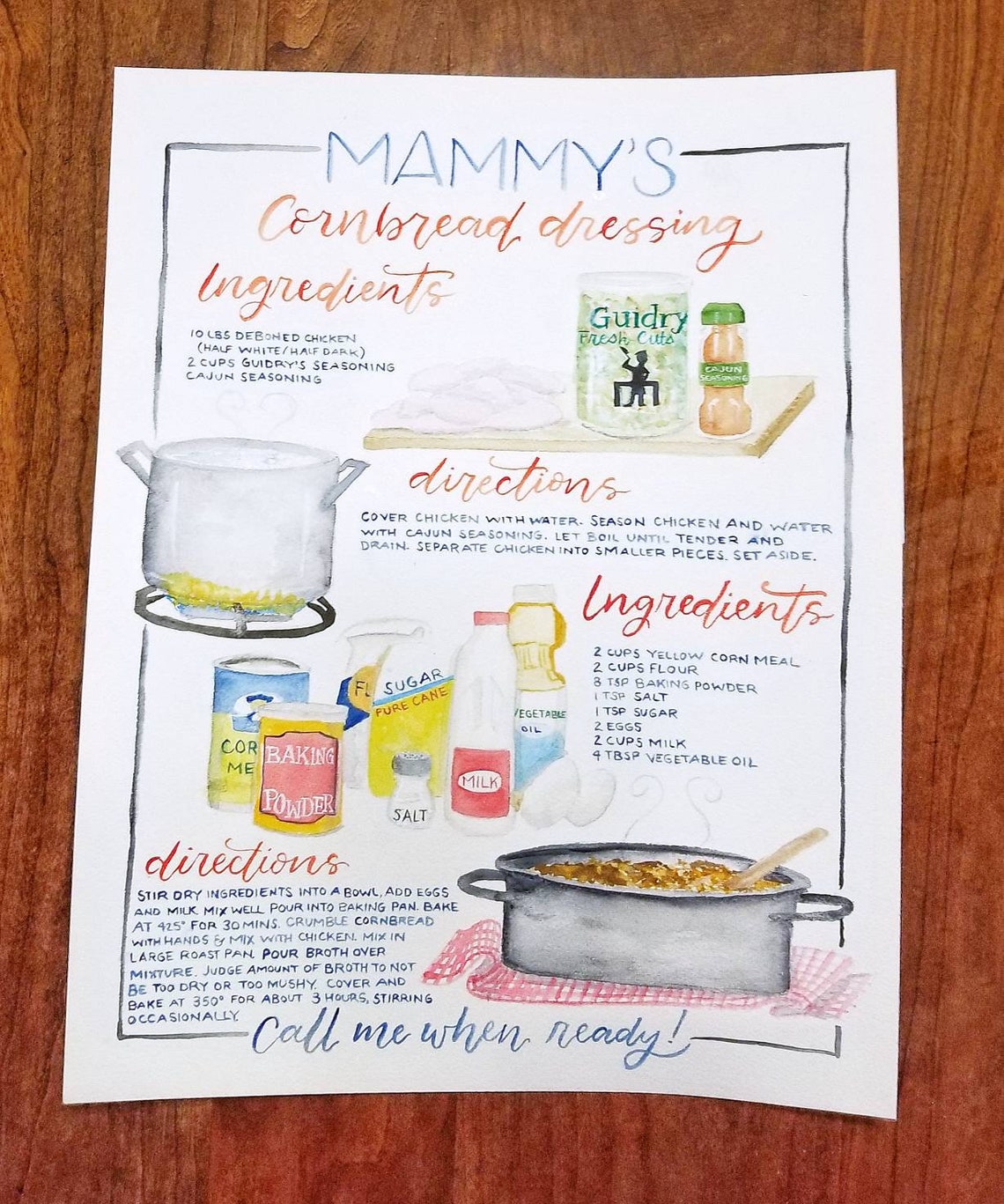 Custom Watercolor Recipe Illustration, Favorite Recipe Art, Illustrated ...
