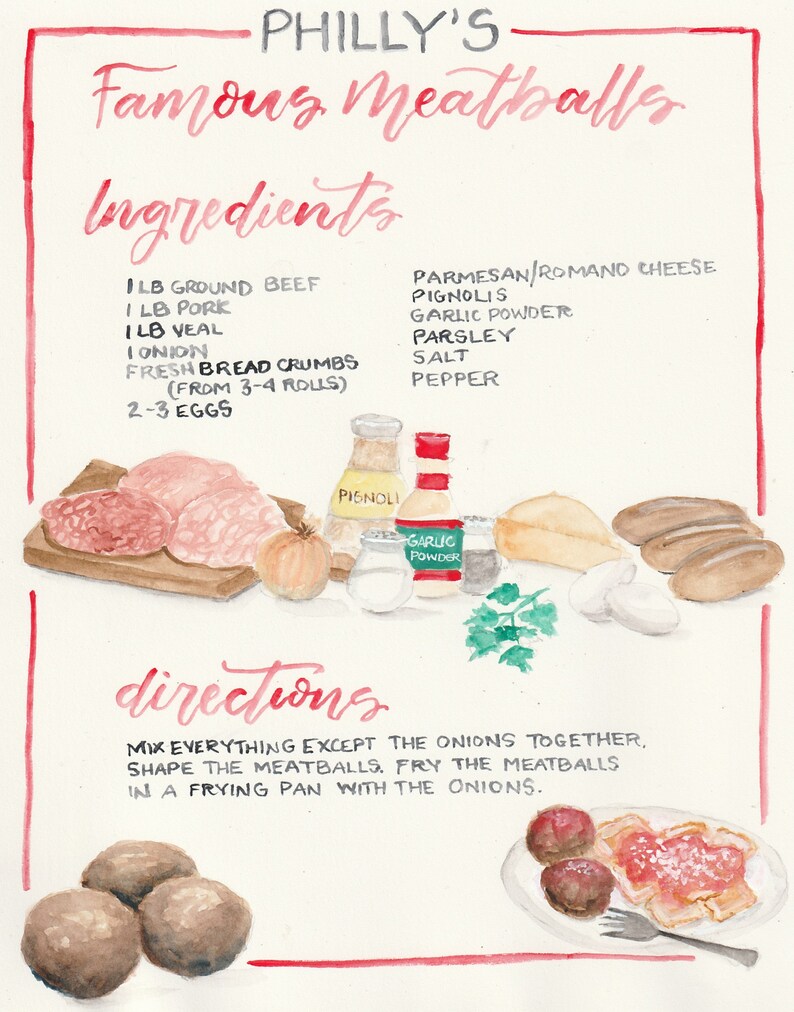 Custom Watercolor Recipe Illustration Favorite Recipe Art - Etsy