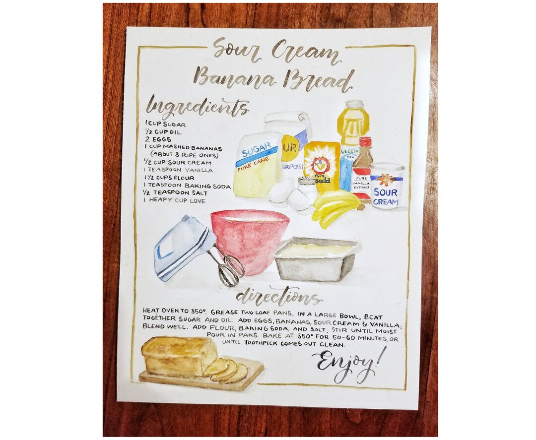 Custom Watercolor Recipe Illustration, Favorite Recipe Art, Illustrated ...