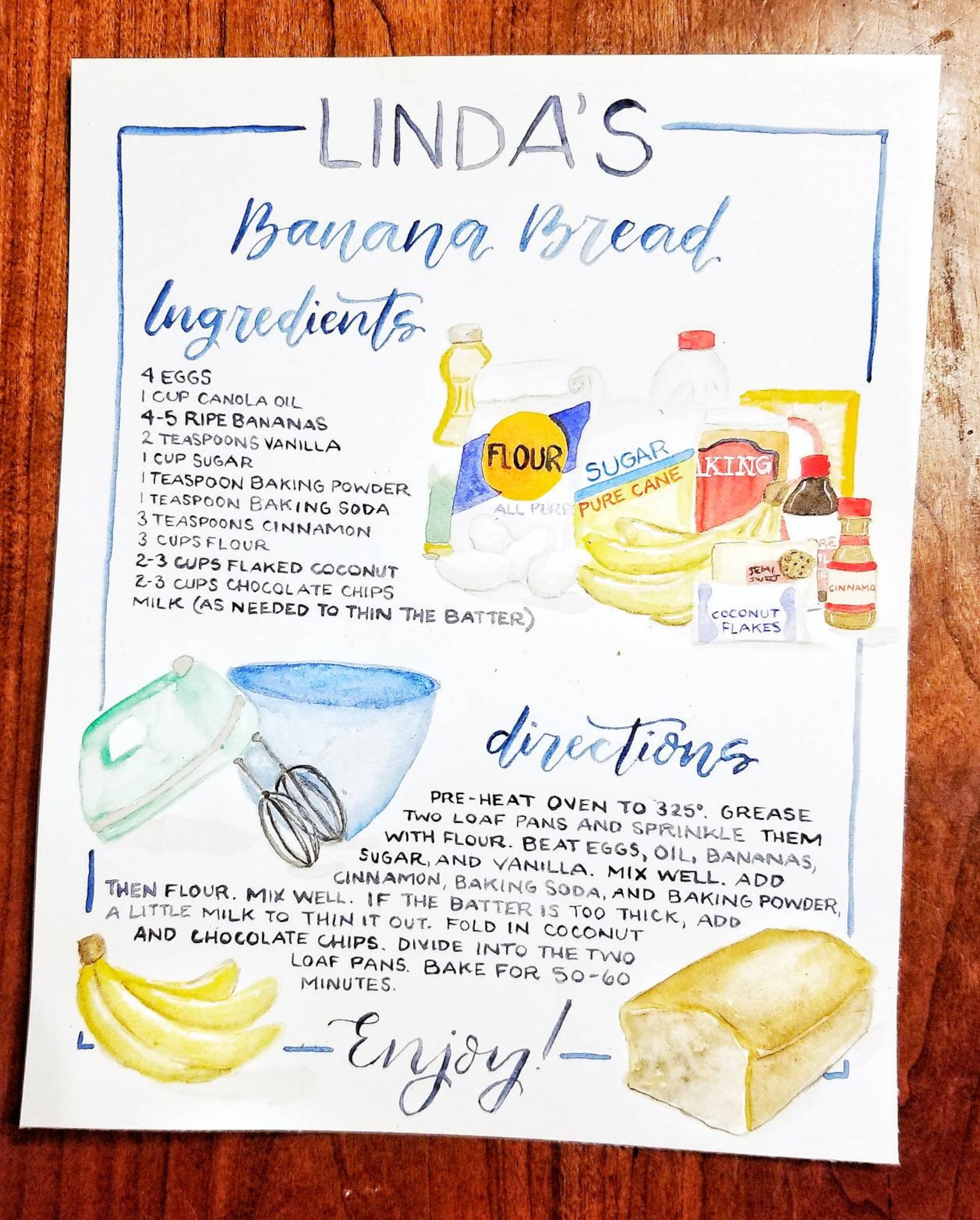 Custom Watercolor Recipe Illustration, Favorite Recipe Art, Illustrated ...