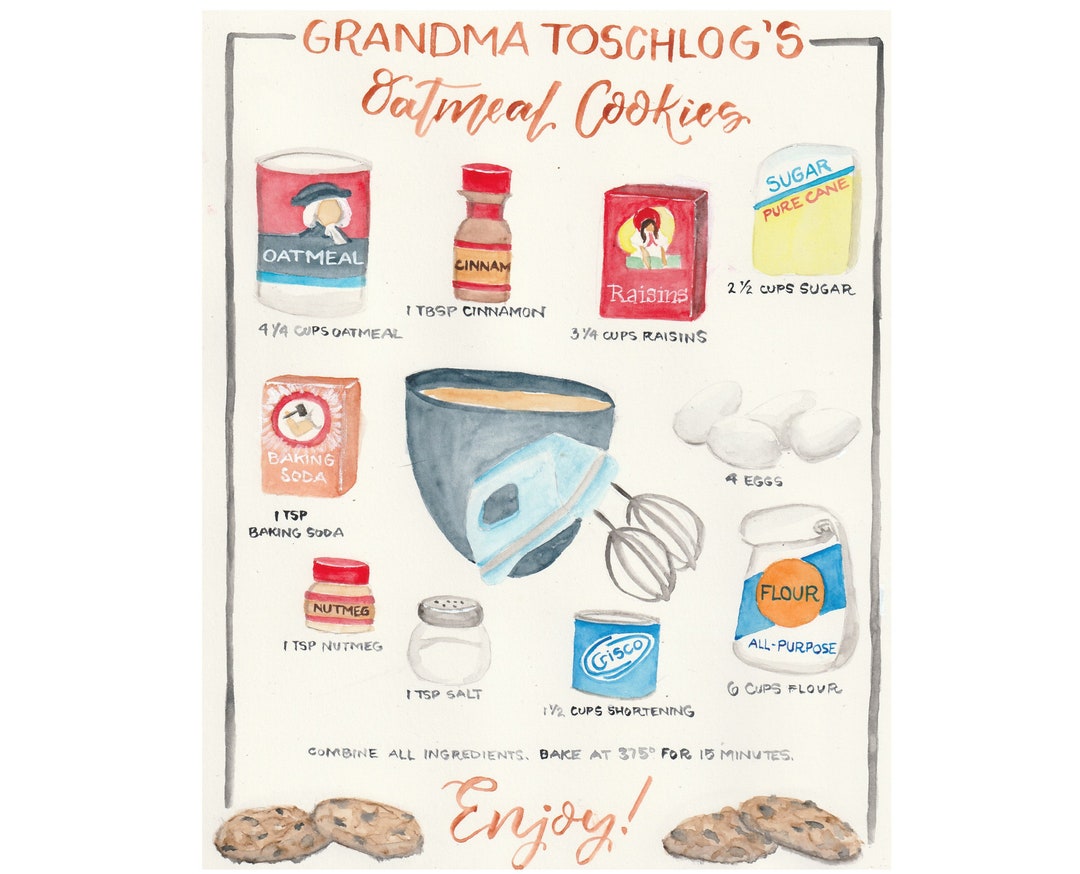 Custom Watercolor Recipe Illustration, Favorite Recipe Art, Illustrated ...