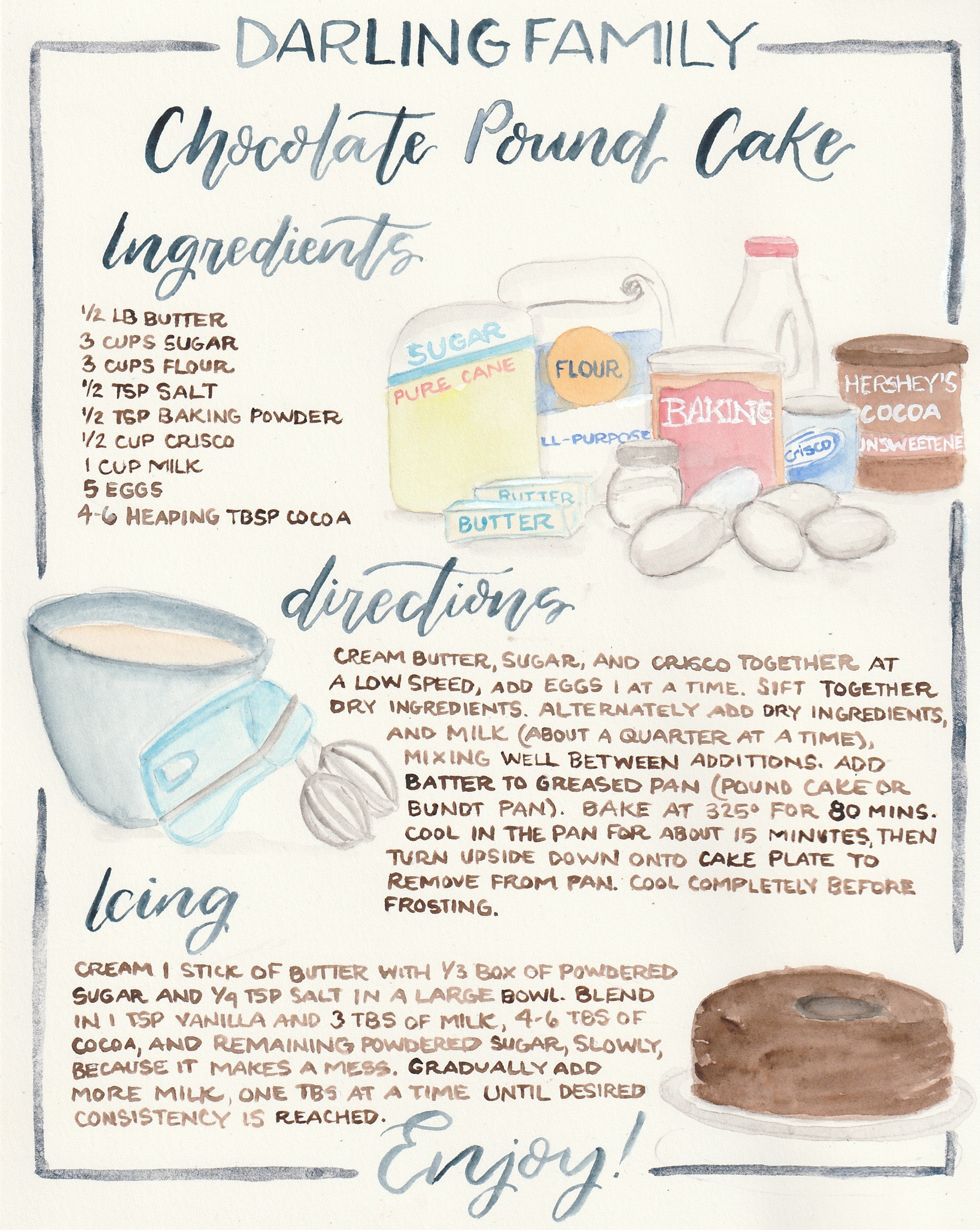 Custom Watercolor Recipe Illustration Favorite Recipe Art - Etsy
