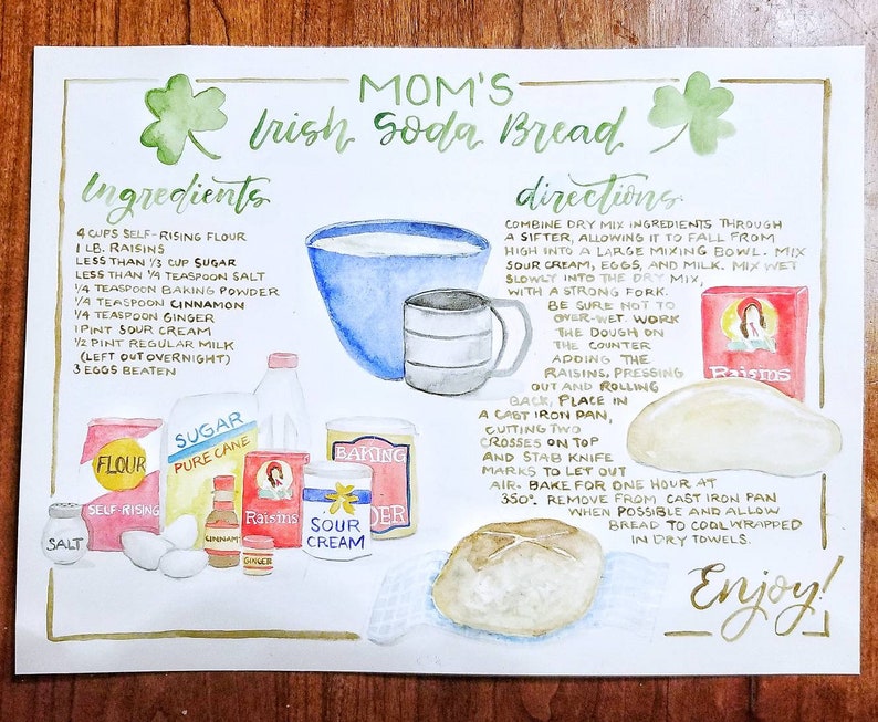 Custom watercolor recipe illustration favorite recipe art | Etsy