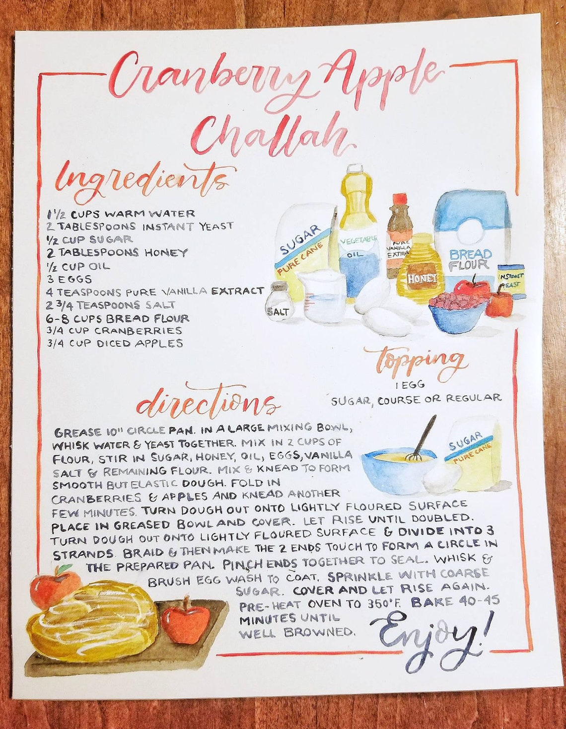 Custom Watercolor Recipe Illustration Favorite Recipe Art - Etsy